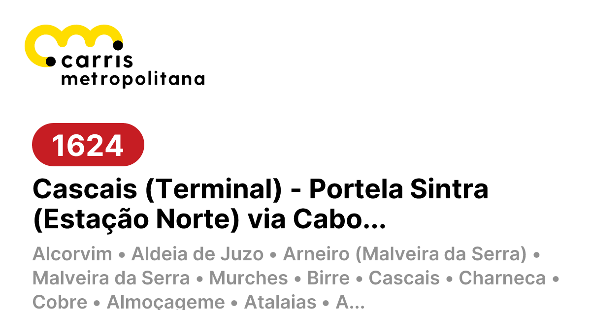 1624 | Cascais (Terminal) - Portela Sintra (Estação Norte) via Cabo da Roca